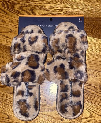 French Connection Leopard Print Indoor Outdoor Slippers L (9/10) Faux ...