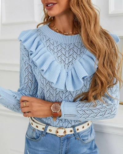 Pull Jersey Cardigan Femme Bleu Court Doux Élégant Slim M028 | eBay