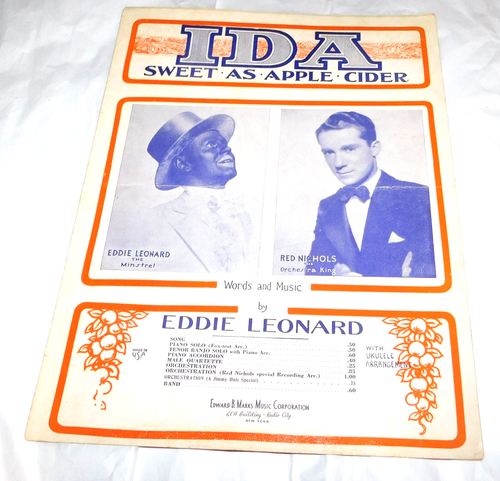 IDA Sweet As Apple Cider 1932 Sheet Music -Blackface Americana-Benny ...