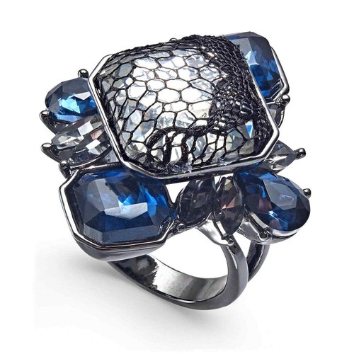 INC Intl Concepts Size 8 Hematite-Tone Blue Stone & Lace Ring ...