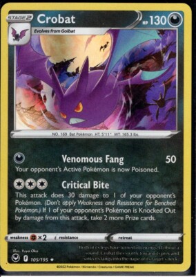 CROBAT SILVER TEMPEST SET RARE HOLO-FOIL POKEMON CARD 105/195 NM/M | eBay