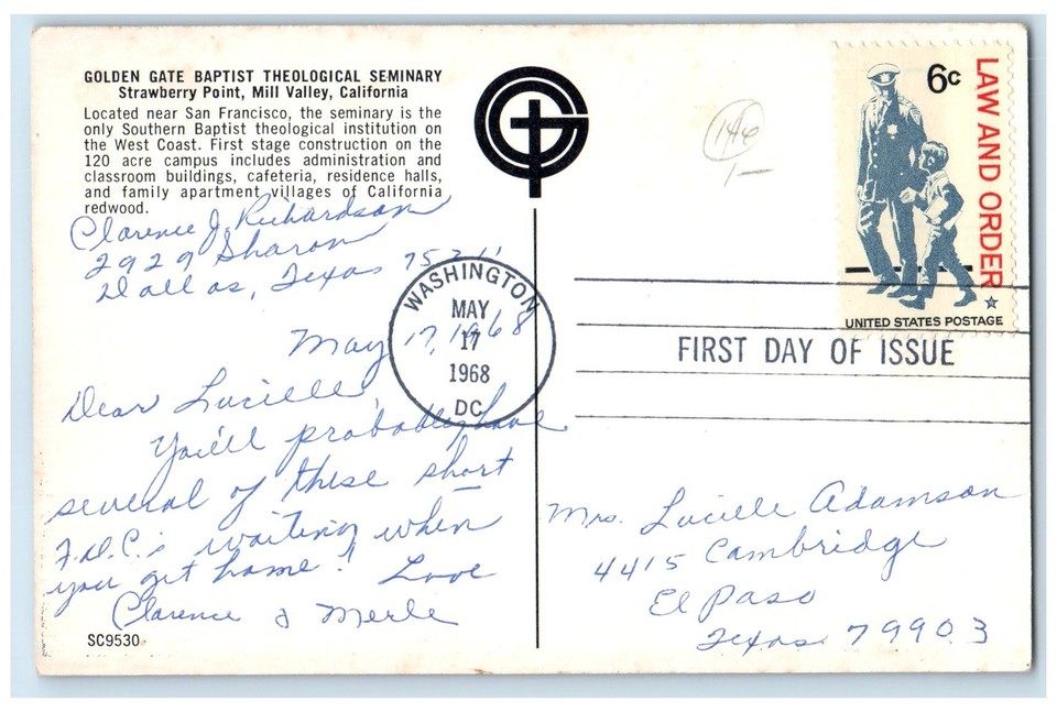 1968 Golden Gate Baptist Theological Seminary Mill Valley California CA ...