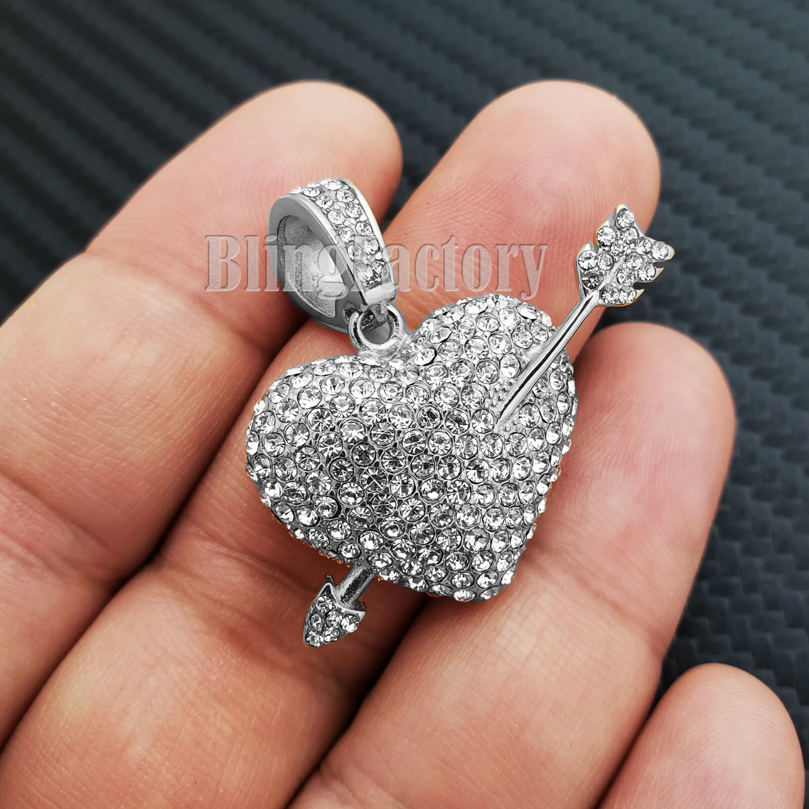 Iced Unisex Hip Hop Stainless steel Silver Tone Cupid Heart Bling Charm ...