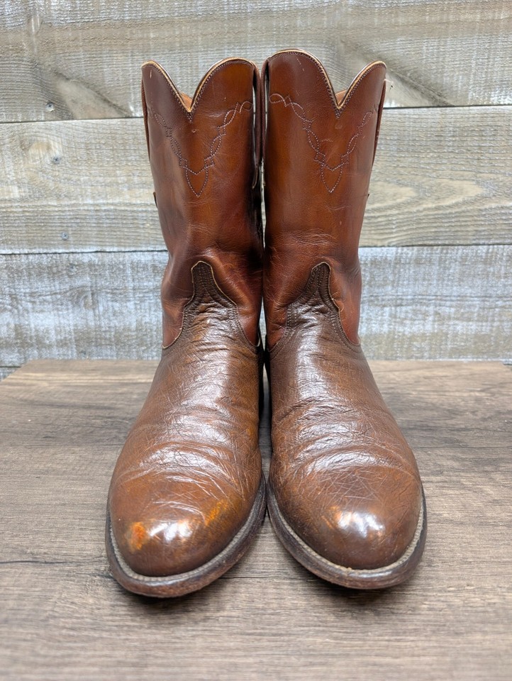 Lucchese Brown Smooth Ostrich Leather Cowboy Western Roper Boots Men's ...