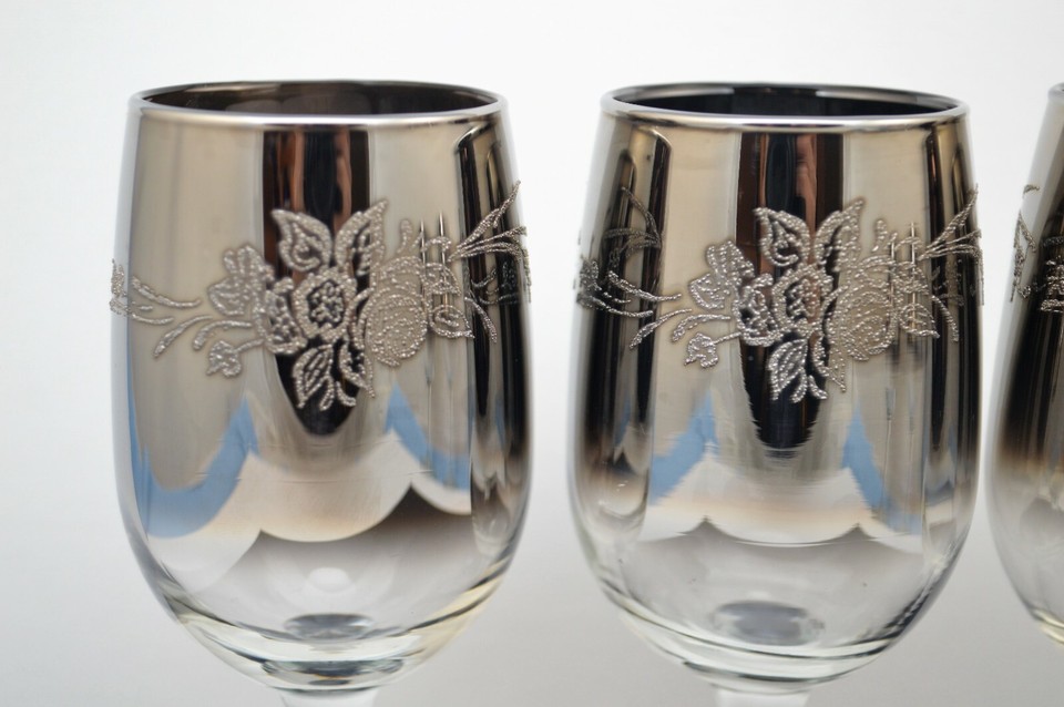 VINTAGE VITREAU QUEEN LUSTERWARE SET OF 5 SILVER FADE OMBRE WINE ...