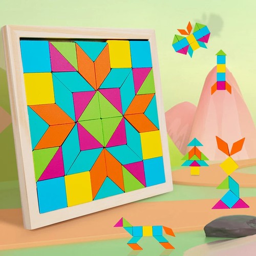 Wood Puzzle Block Geometric Shape Toddler Montessori Early Learning ...