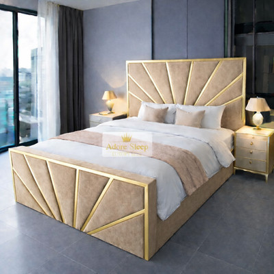Sunrise Modern Luxury Velvet Panel Bed With Gold Strip Mattress /Gas ...