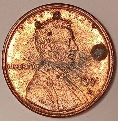 1991 D Lincoln Memorial Cent Penny Missing Clad Layer Obverse/Reverse ...