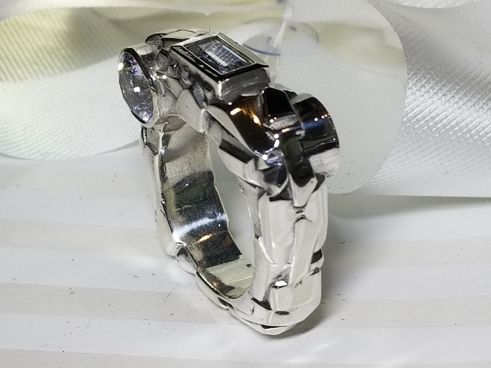 Custom designed "Rock" Solid Silver Ring Size 10 1/2 - Gem