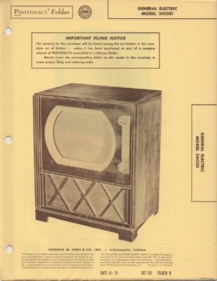 1951 GENERAL ELECTRIC 24C101 TELEVISION SERVICE MANUAL PHOTOFACT ...
