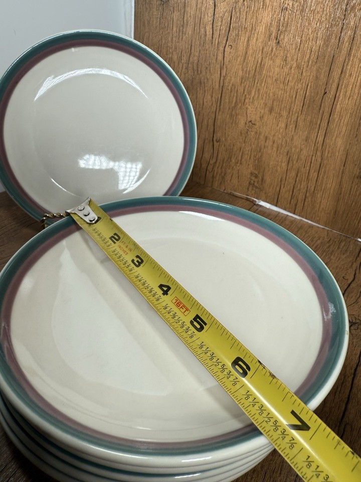 Six (6) Pfaltzgraff Stoneware Juniper Salad Plates 6.75" Green & Mauve ...