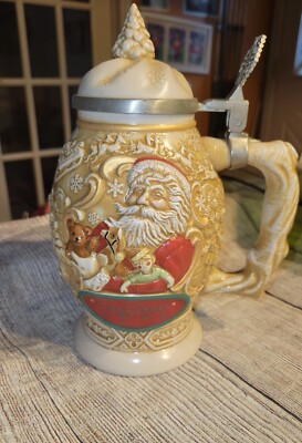 1994 Avon Collectible Beer Stein Tankard Painted Father Christmas Santa ...