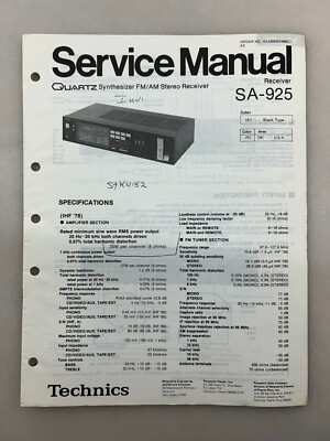 Technics SA-925 Original Service Manual Free Shipping | eBay
