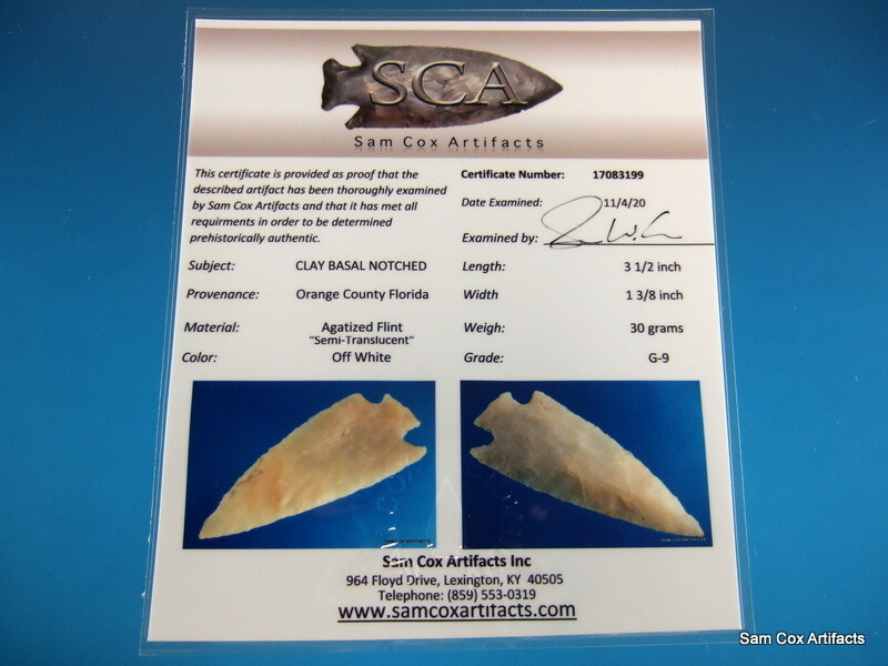 Fine Authentic Florida Clay Basal Notched Point Arrowheads SCA COA | eBay