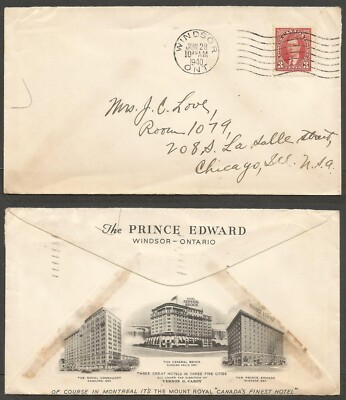 1940 Prince Edward Hotel Illustrated Advertising Cover 3c Mufti Windsor ...