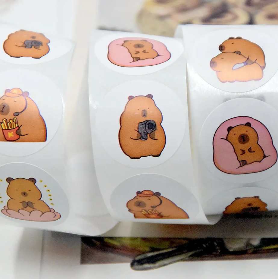 500 Sheets Cute Capybara Cartoon Stickers Roll Waterproof PET DIY ...