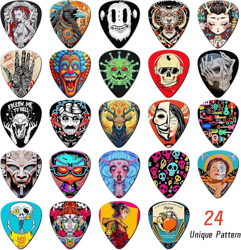 Guitar Picks, 24 Pcs Cool Guitar Pick Thin, Medium, Heavy Guitar Pics ...