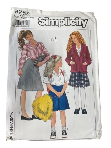 80s Simplicity 9268 Sewing Pattern Size 10 12 14 Girls Skirt Blouse ...