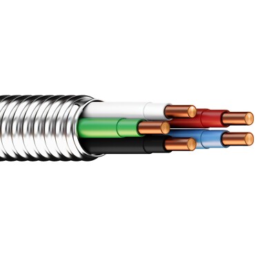50' 10/4 Type MC Solid Copper Metal Clad Cable Aluminum Armored 600V | eBay