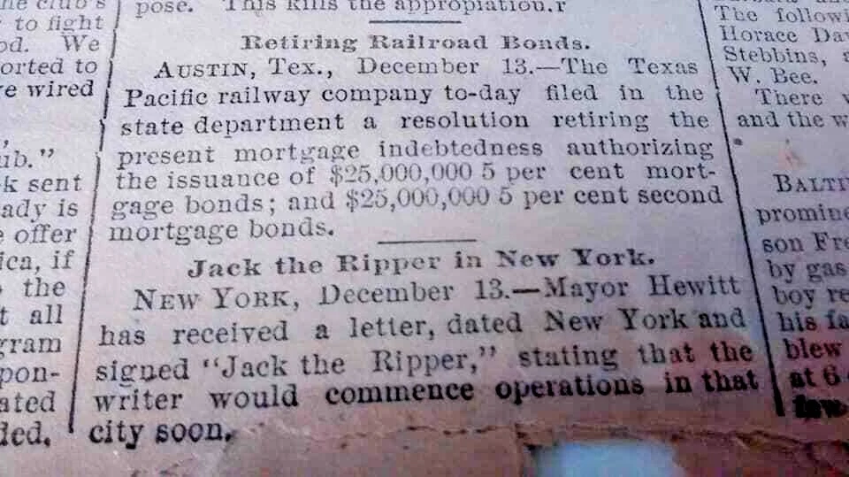 Jack The Ripper Newspaper Articles From 1888