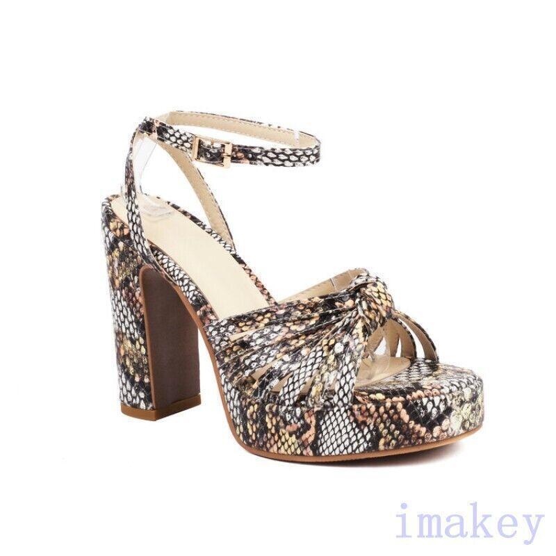 Womens Snake Pattern Ankle Strap High Heel Sandals Dress Elegant Party ...