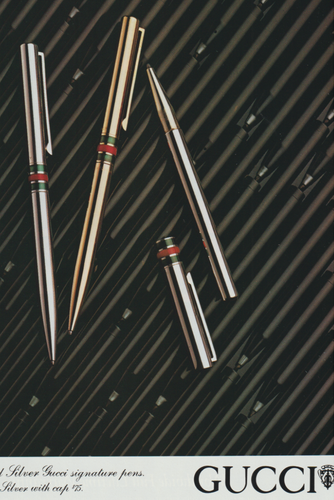 1980 Gucci Print Ad 8"x10.75" Vermeil & Silver Gucci Signature Pens | eBay