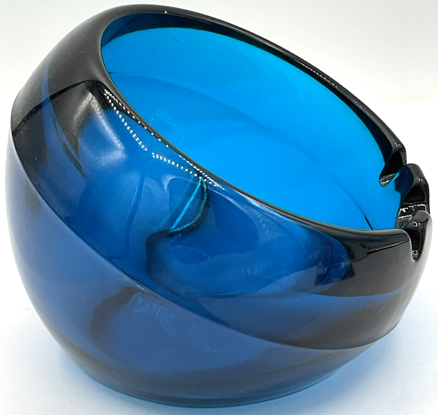 Viking MCM Cobalt Blue Glass Atomic Sphere Orb Ashtray Cigar Mancave ...