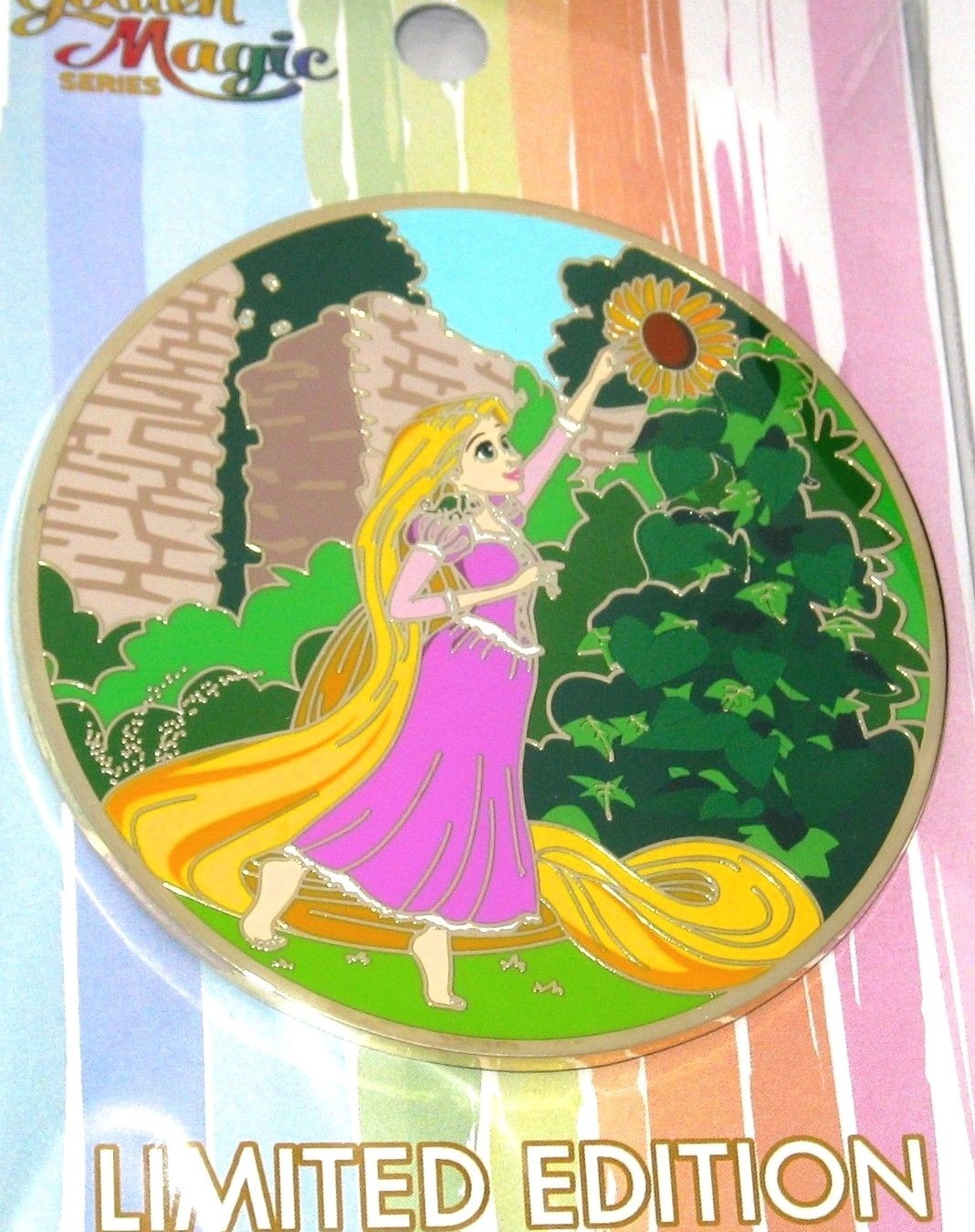 RARE LE Jumbo 3" Disney Pin Rapunzel Tangled Sunflower #145 Acme Golden ...