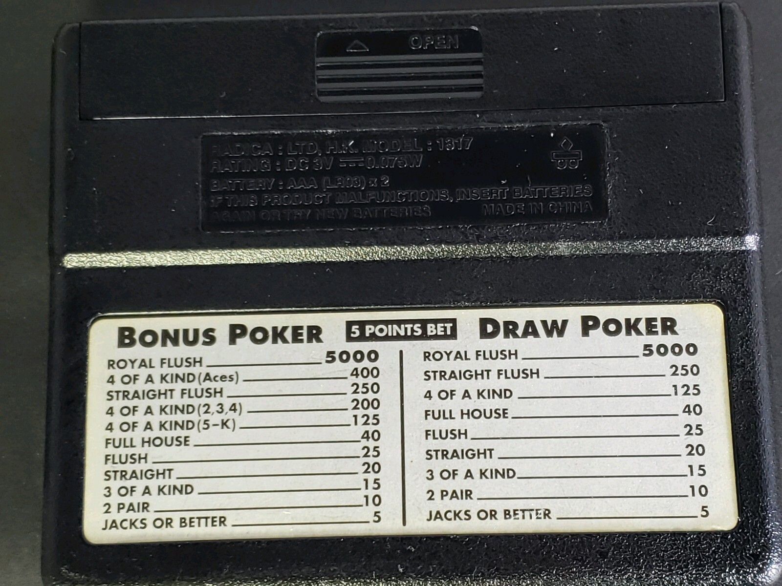 Radica Electronic Handheld Bonus Poker/Draw Poker 2 in 1 game works ...