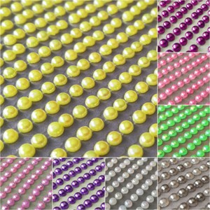 700 x 3mm Self Adhesive half PEARL flat back Sticky Rhinestone Gem ...