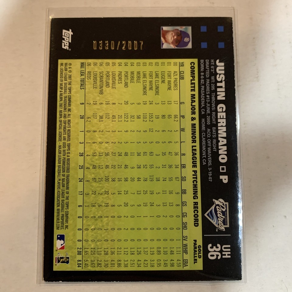 JUSTIN GERMANO 2005 TOPPS UPDATE GOLD /2005 PADRES #UH36 | eBay