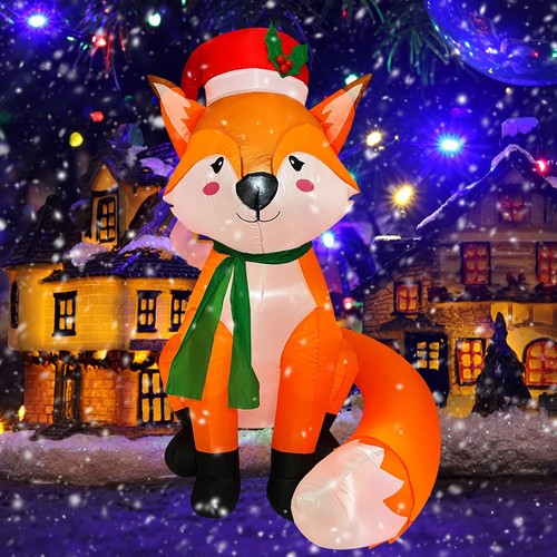 4FT Inflatable Christma Fox Decoration Blow Up Built-in LED for Holiday ...