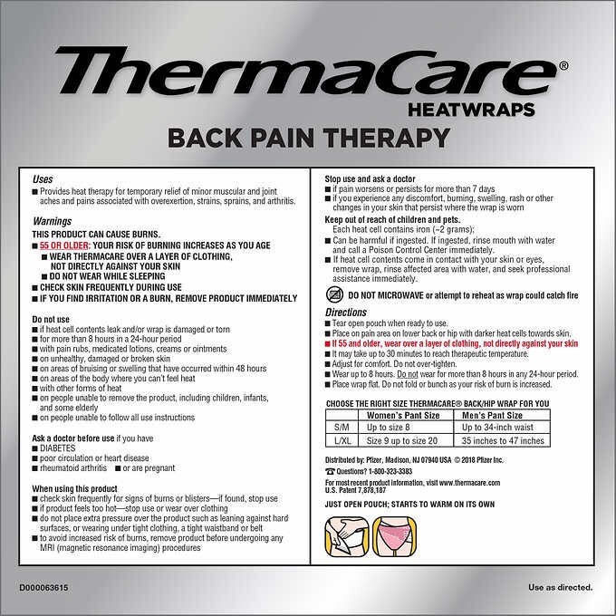 NEW ThermaCare 10 Heat Wraps Lower Back & Hip L/XL 8 hours of ...