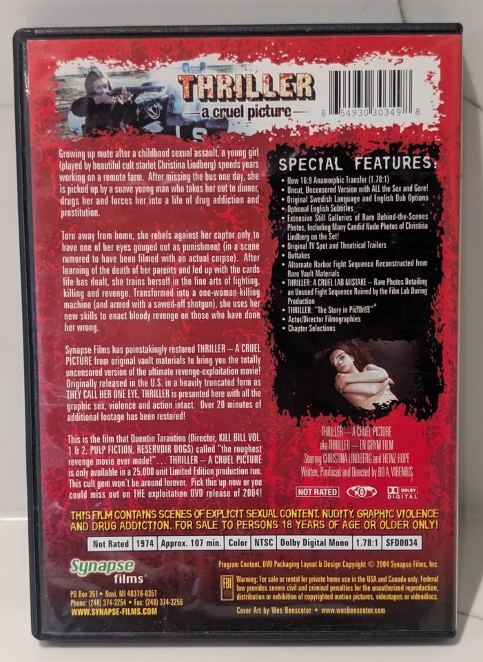 Thriller – A Cruel Picture DVD (2004) Synapse Films Limited Edition Uncut | eBay UK