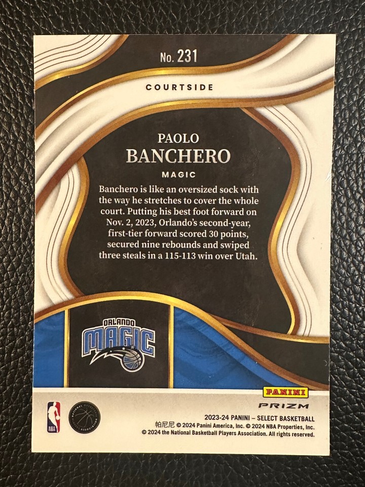 2023 Panini Select Tiger Prizm Courtside #231 Paolo Banchero SP Case ...