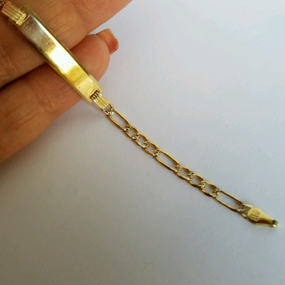Kids childrens 10k Yellow Gold ID Bracelet diamond cut figaro Link 5.5 ...