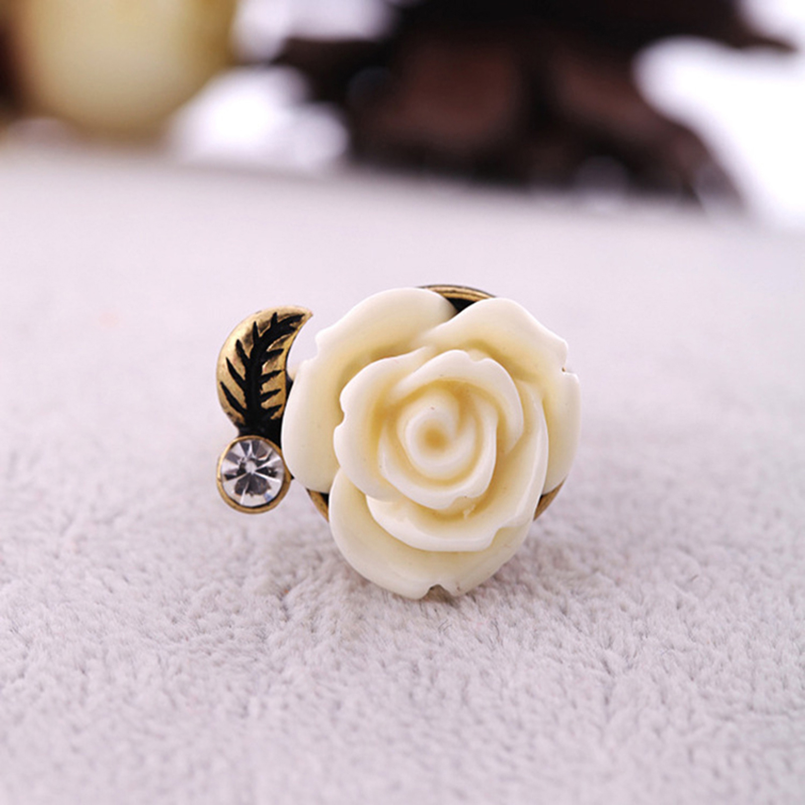Shiny Ring Rose Leaf Attractive Women Rhinestone Ring Alloy | eBay