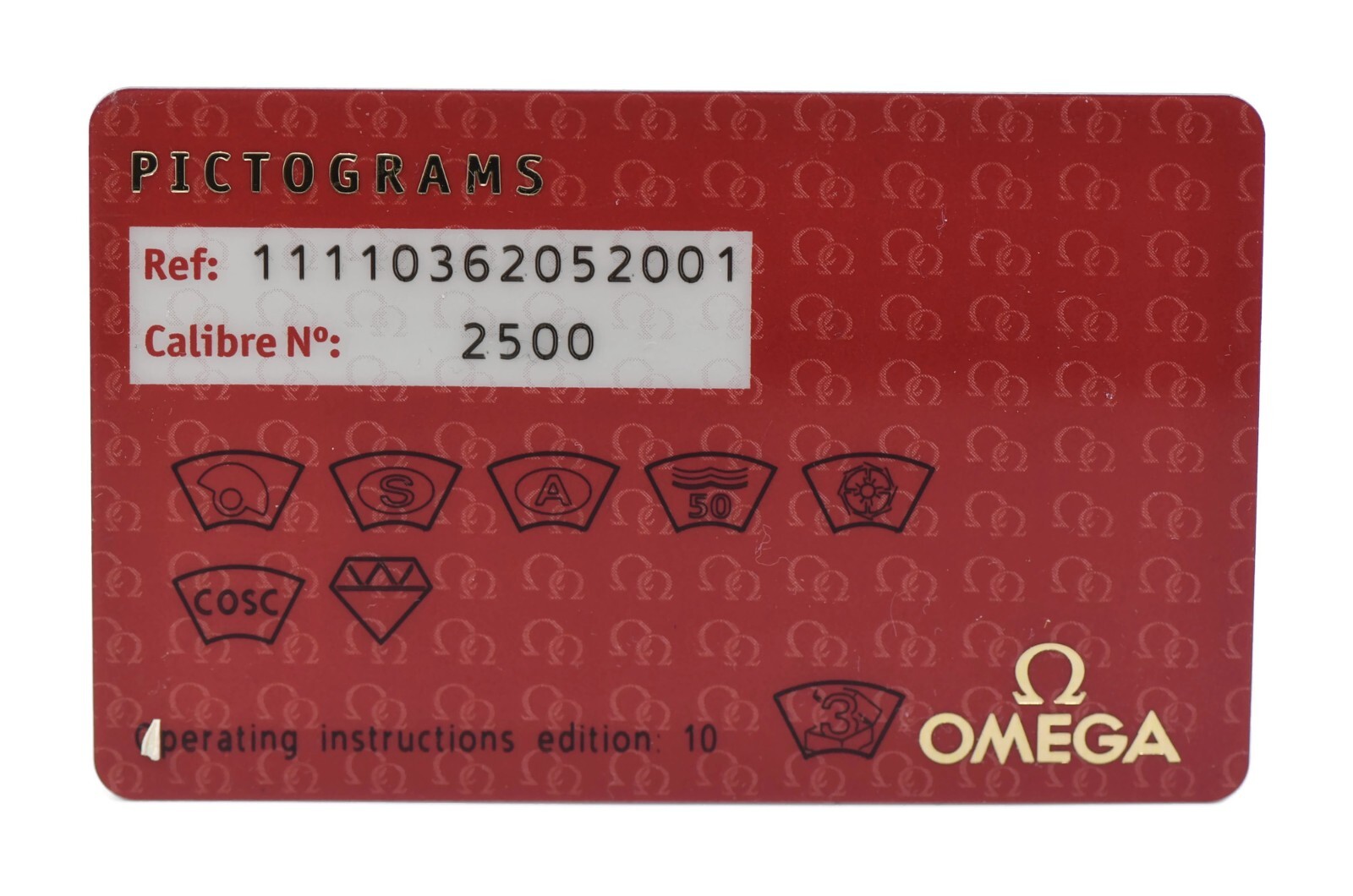 Omega Pictogram Card 11110362052001 Cal 2500 | eBay