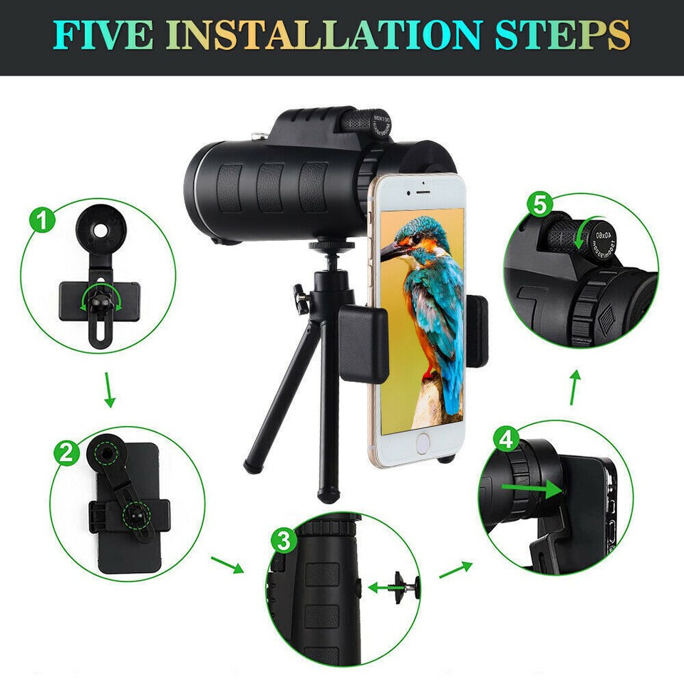 80x100 Zoom HD Monocular Starscope Monocular Telescope Day/Night BAK4 ...