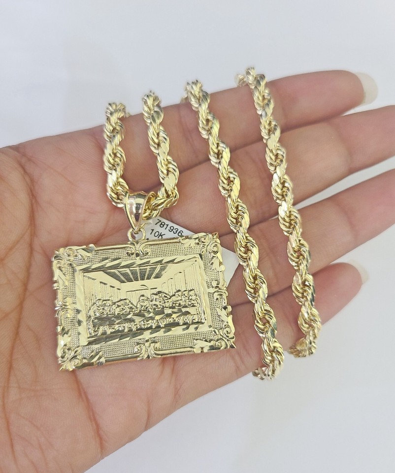 10k Last Supper Pendant Rope Chain 5mm 18"-26" SET Necklace Charm | eBay