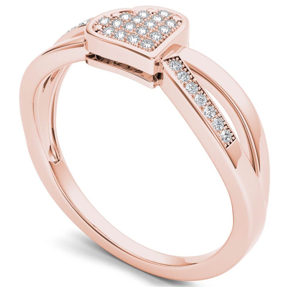 10k Rose Gold 0.1Ct Diamond Heart Engagement Ring Sz 7.5 Clarity I2 ...