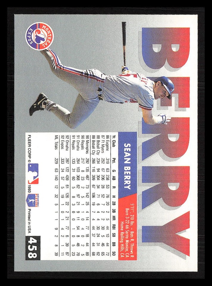 Sean Berry 1993 Fleer #458 Montreal Expos | eBay