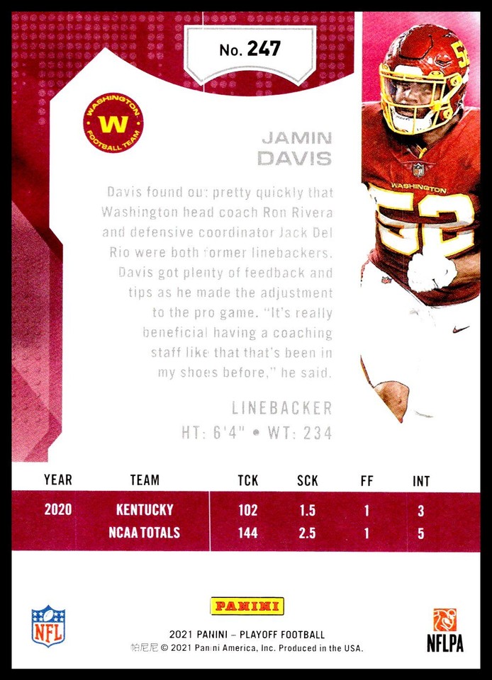 2021 Playoff #247 Jamin Davis RC | eBay