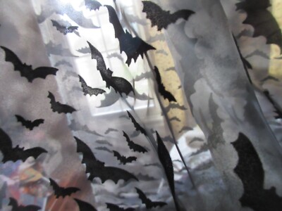 Halloween Fabric 2 Yards BLACK Flocked BATS on Sheer Black 56" x 72" | eBay