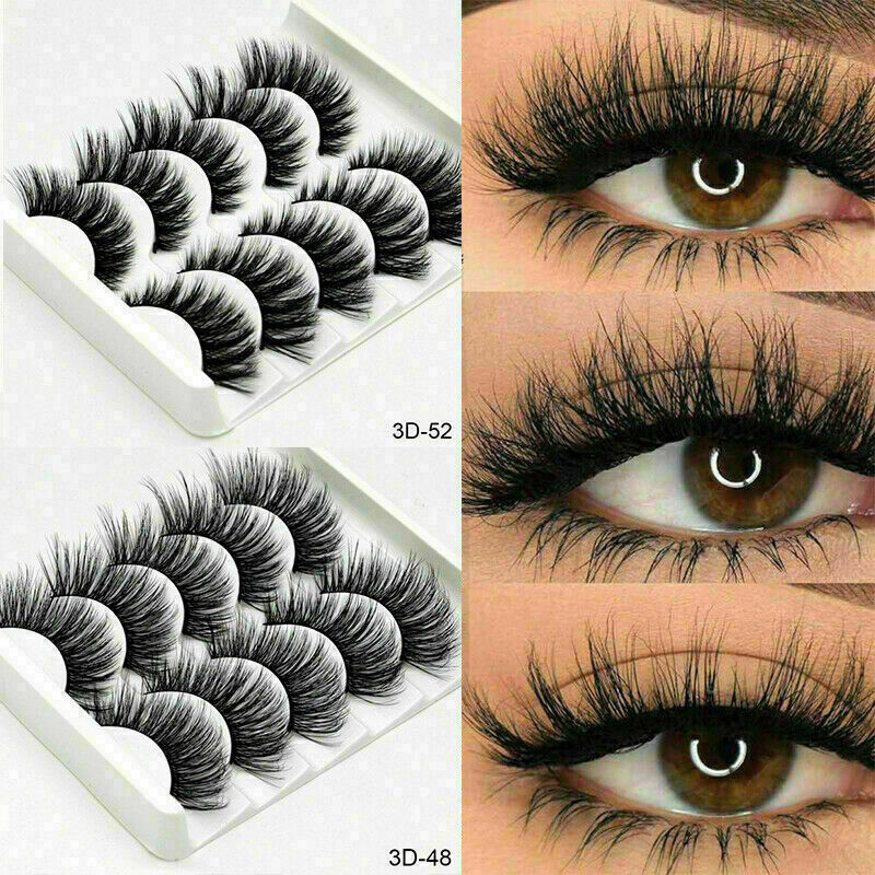 5Pair 3D Mink False Eyelashes Wispy Cross Long Thick Soft Fake Eye ...