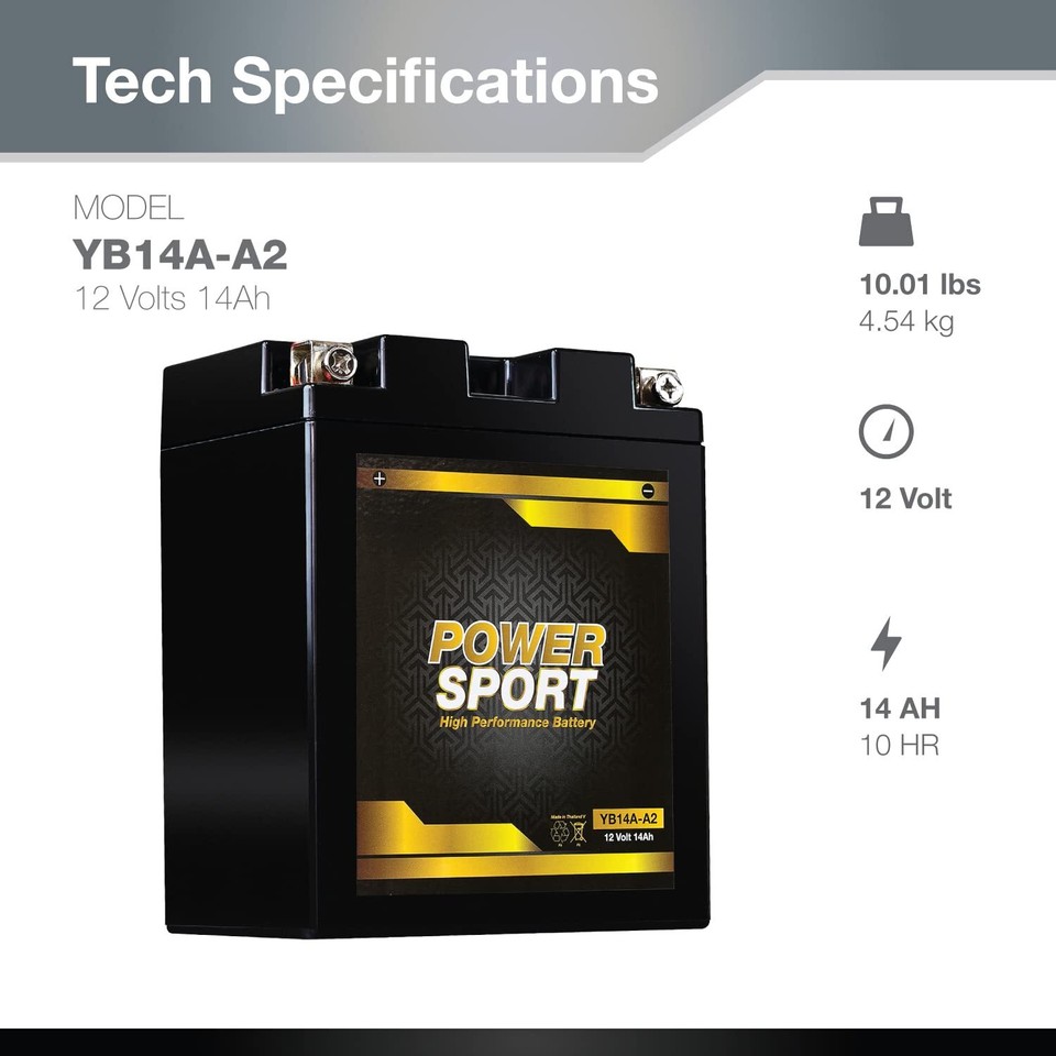 EB14A-A2 YB14-A2 12V14Ah Replacemnt Battery BTX14AH-BS, YTX14AH-BS ...