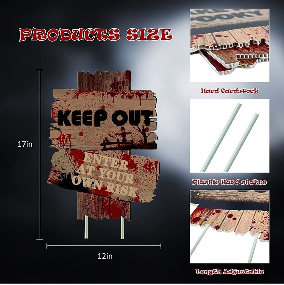 6PCS Halloween Yard Signs Large Size 17"×12" Outdoor Decor Scary ...