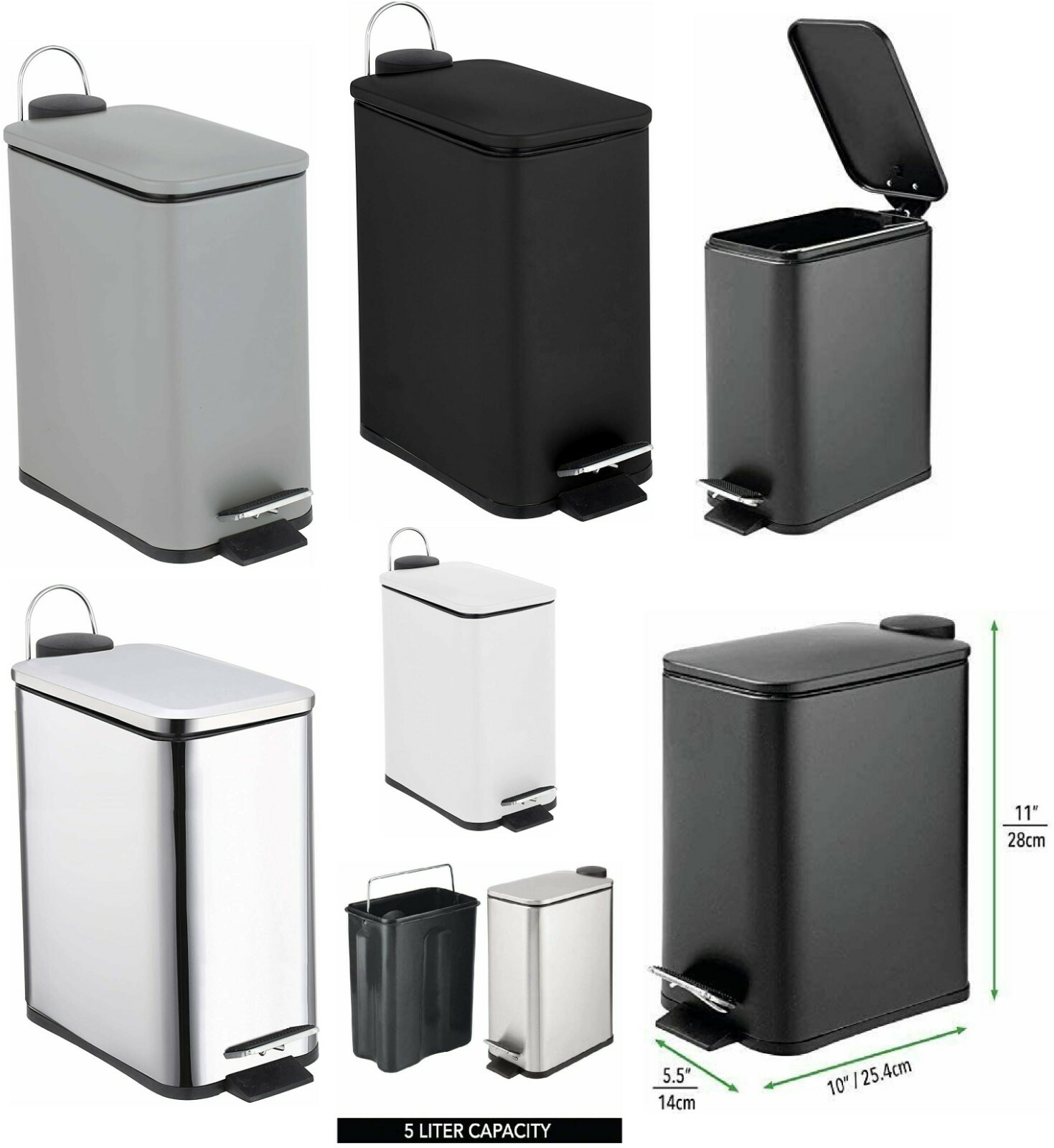 5 LITER BATHROOM TOILET SLIM PEDAL DUST BIN SLOW CLOSE LID RUBBISH ...