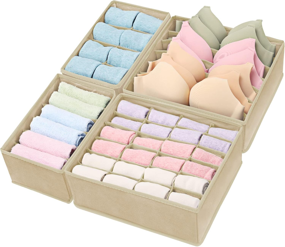 4 Pack Foldable Underwear and Bras Drawer Organizers, Fabric Closet ...