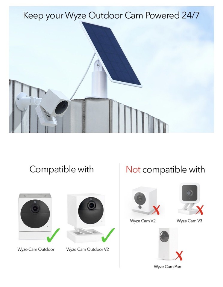 Wasserstein Solar Panel for Wyze Cam Outdoor (1 Pack)(Camera NOT ...